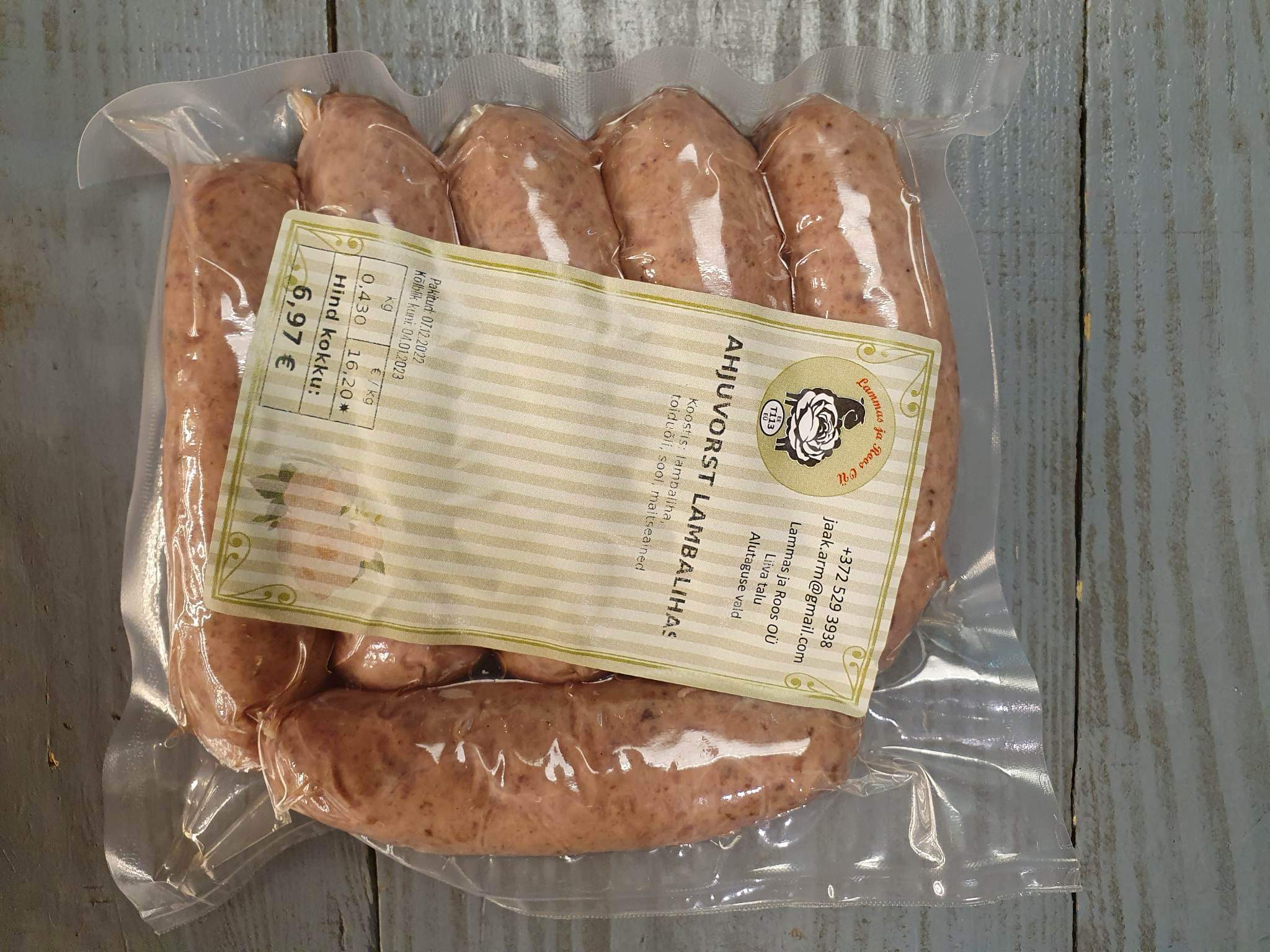 Ahjuvorst lambalihaga Lammas&Roos 16,20eur/kg - NOP